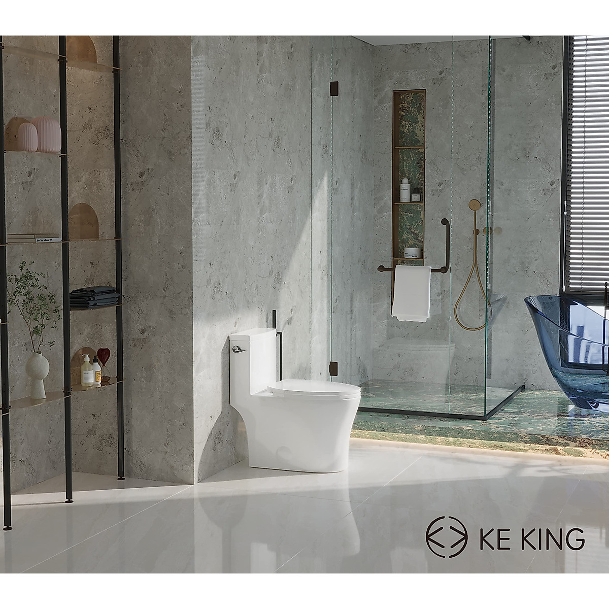 KE KING 1.28 Gpf Elongated One Piece Toilet, Powerful & Quiet Flush Modern Toilet(Side Flush) 12'' Rough-In Toilet & ADA Height