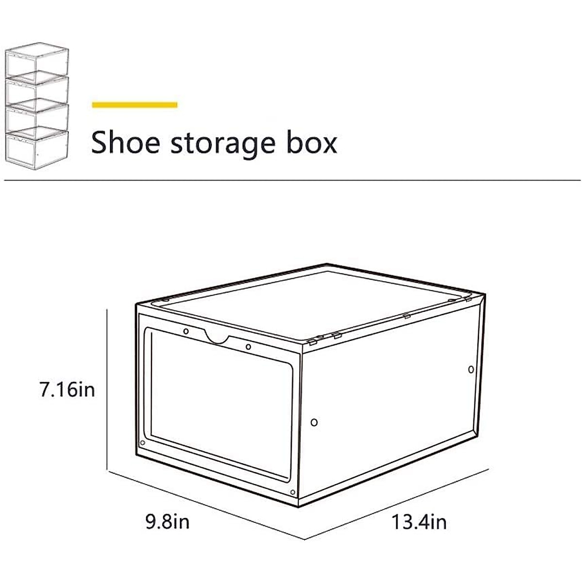 Clear Shoe Box, Set Of 6, Stackable Plastic Acrylic Boxes, Drop Front Shoe Holder Cubby Storage Cube Organizer Containers For Closet Men/women Large High Top 13.4”x 9.8”x 7.2'', Cajas Para Zapatos