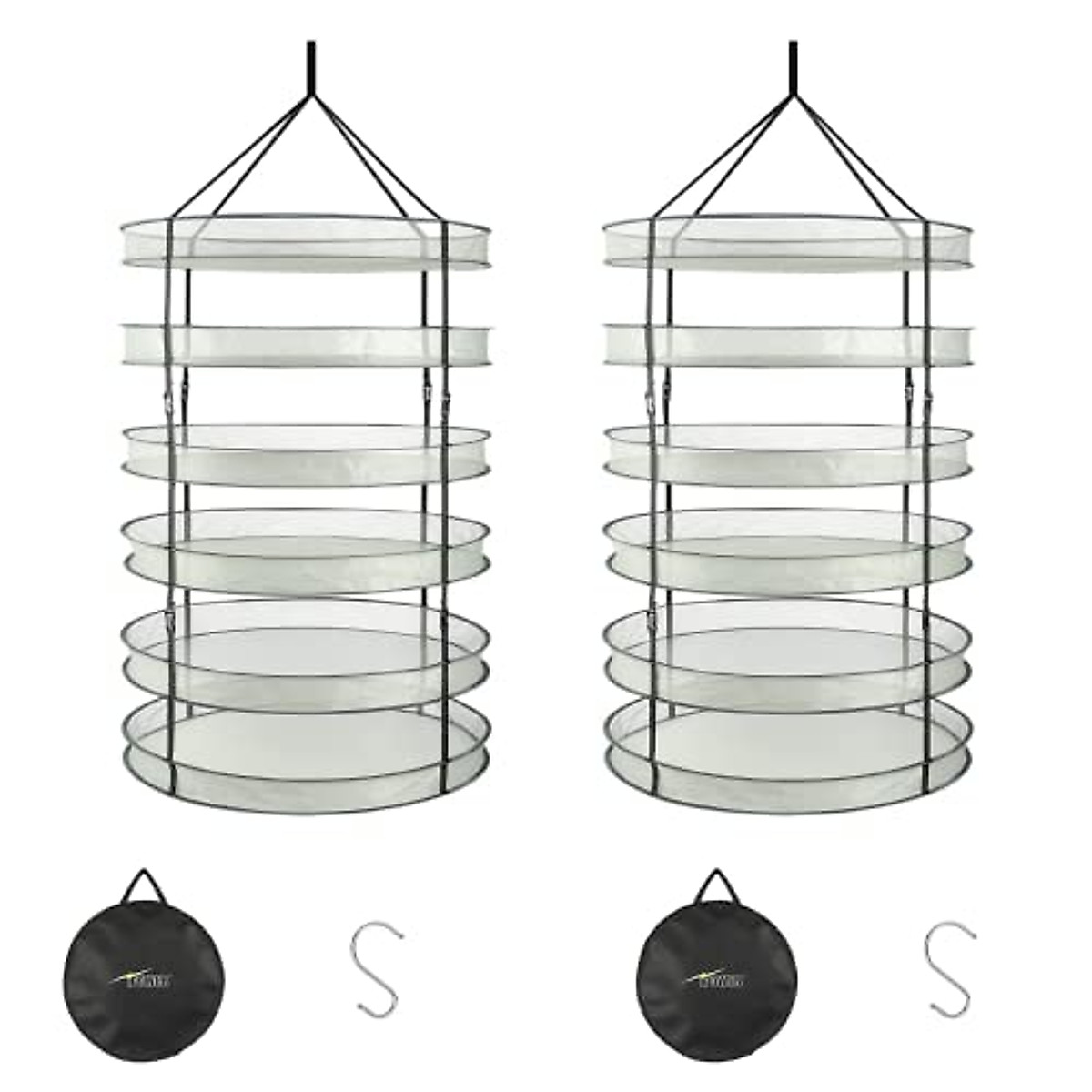 iPower 3 Feet 6 Layer Herb Drying Rack Hanging Dry Net with Foldable Heavy Duty Rings and Carrying Bag, Detachable 2-Pack, Green