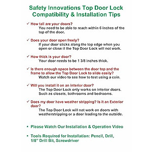Safety Innovations Child Proof Deluxe Door Top Lock for 1 3/8 inch Thick Interior Doors, (3-Pack)