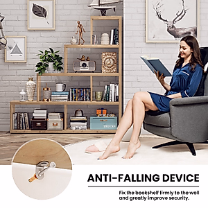 IFANNY 4 Tier Bookshelf, Step Bookcase with 6 Separate Storage Cubes, Wood Bookshelves and Bookcases, Geometric Display Shelf, Modern Book Shelf for Bedroom, Living Room, Home Office (Natural)