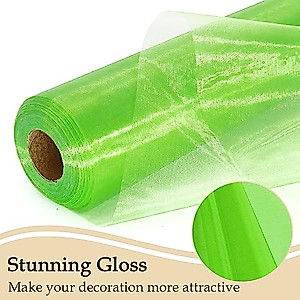 12" x 50 Yards Organza Fabric Roll, Crystal Organza Tulle Sheer Fabric for Wedding Party Backdrop Decoration Chair Sashes Table Runner Gift Wrapping DIY Crafts (Lime Green)