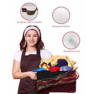 Abstract Storage Basket Red Large Foldable Storage Bins with Handles Marble Burgundy Black Malachite Gold Veins Waterproof Fabric Laundry Baskets for Organizing Shelves Closet Toy Gifts Bedroom Decor