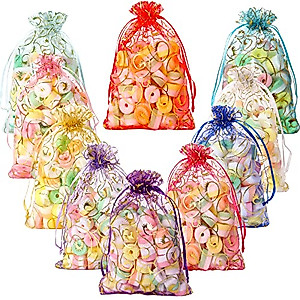 WenTao 100PCS Eyelash Sheer Organza Bags, Mixed Color Wedding Favor Bags with Drawstring, 4X6 Jewelry Gift Bags for Party, Jewelry, Christmas, Festival, Makeup Organza Favor Bags