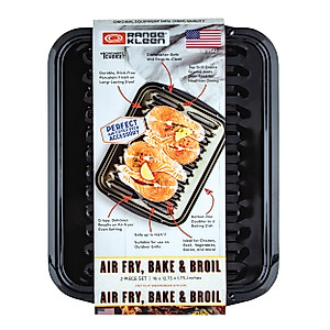 Range Kleen Broiler Pans for Ovens - BP102X 2 Pc Black Porcelain Coated Steel Oven Broiler Pan with Rack 16 x 12.75 x 1.75 Inches (Black)