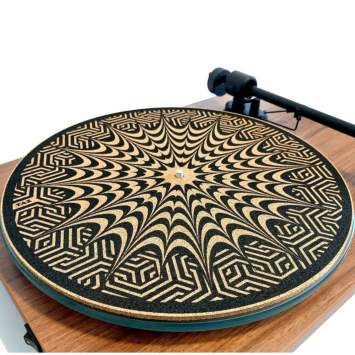 TazStudio Premium slipmat - Cork Turntable Mat [4mm Thick] for Better Sound Support on Vinyl LP Record Player - Cork mat Original Art Design - Psychedelic Geometric Mix Pattern Art-m1