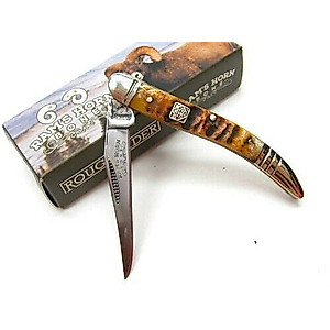 S.S. Folding Knives Rough Rider Rr1548 Brown Ram Horn Toothpick Straight Open Folding Pocket Knife Outdoor Survival Hunting Knife for Camping by Survival Steel