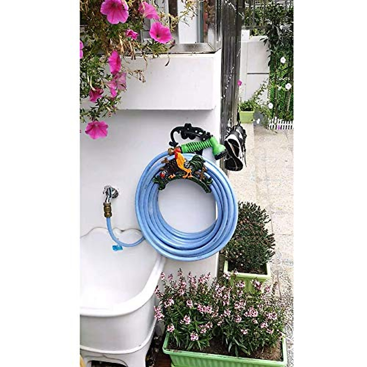 SKipdr Cast Iron Garden Hose Reel Storage Holder Hose Hanger Holder Wall Mounted Rack Decorative Cock