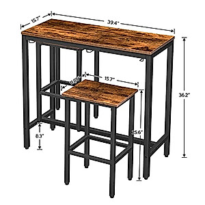 HOOBRO Bar Table Set, Bar Table with 2 Bar Stools, Hang Bar Chair Under Bar Table, 3 Piece Dining Table Set for Kitchen, Living Room, Saving Space, Sturdy Metal Frame, Rustic Brown BF54BT01