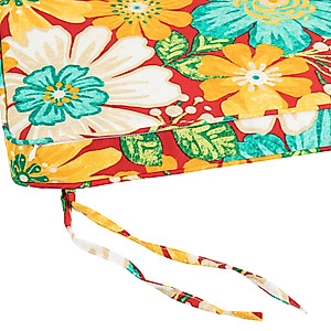 Magpie Fabrics Patio Square Chair Cushions 18"x18"x2.5" with Ties, 2 Pack, Waterproof Weather Resistant Outdoor Universal Corner Seat Cushion, for Garden Dining Office(Embry Red Hibiscus)