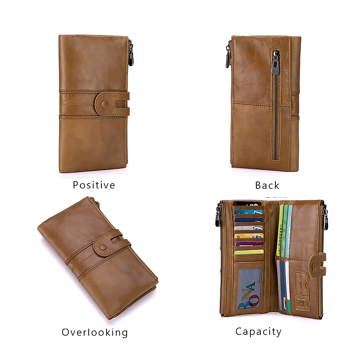 myfriday Women's RFID Blocking Genuine Leather Wallet, Bifold Long Clutch Wallet Money Clips Ladies Card Holder Purse