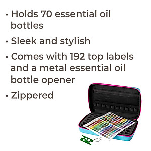 Plant Therapy Essential Oil Carrying Organize Storage Case for 70 bottles 5/10/15/30 mL with Top Labels and Bottle Opener, Light Blue