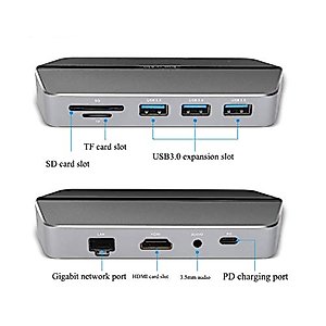 XUNMAIFHB Portable Docking Station,9-in-1 Multi-Function Type-C Docking Station HUB USB-c HDMI Female, USB3.0, Gigabit Network Card, SD Card, TF Card, 3.5MM Audio Interface Fast Transmission