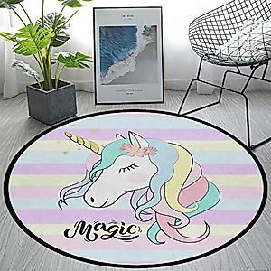 Round Area Rug Non-Slip Large Circle Rugs 3-Feet Diameter for Living Room Bedroom Beautiful Modern Microfiber Soft Carpet Machine Washable Floor Mat Home Decor (Rainbow Unicorn)