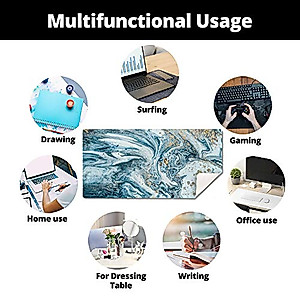 QIYI Desk Pad Large Keyboard and Mouse Pad for Laptop Computer, PU Leather Desk Cover Protector, Desk Décor Accessories for Office Home Work Writing Gaming 31.5" x 15.7" - Blue White Marble
