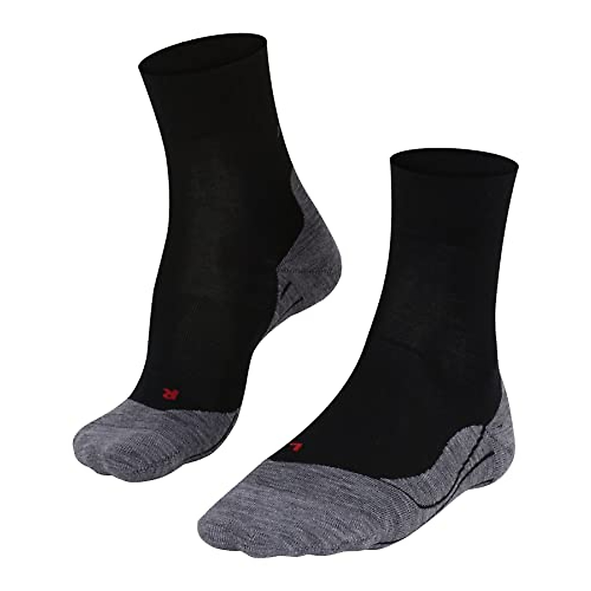 FALKE Women's RU4 Endurance Wool Running Socks, Mid Calf, Medium Cushion, Athletic, Breathable Quick Dry, Merino Wool, Black (Black-Mix 3010), 5-6, 1 Pair