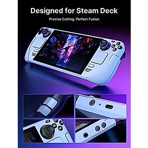 JSAUX Skin Stickers Set for Steam Deck/Steam Deck OLED, Vinyl Skin Decal Sticker, Anti-Slip Grip Sticker, Touchpad Stickers, Thumb Grip Caps, Protective Full Wrap Sticker for Steam Deck-White