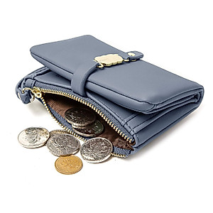 AOXONEL Womens Wallets Small Rfid Bifold Wristlet,Ladies Wallets for Card Coin,Change Purse with Wrist Strap (Blue)