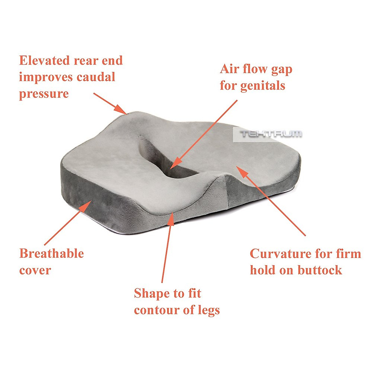 Tektrum Orthopedic Cool Gel Enhanced Seat Cushion, Gel Memory Foam Coccyx Cushion for Back Pain, Sciatica, Tailbone, Prostate, Sitting Long Hours - Office, Home, Car, Plane, Wheelchair (TD-02NJ-GREY)