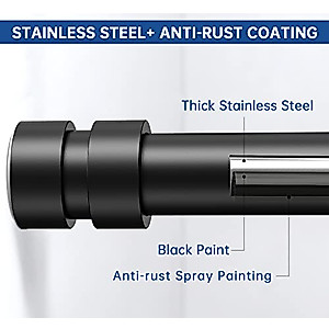 BRIOFOX Simple Shower Curtain Rod - Modern Shower Rod Tension - Rust Proof Non-Slip 42-72 inches Stainless Steel, Matte Black