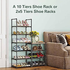 ciecie Shoe Rack for Closet and Entryway, 10 Tiers Shoe Shelf Organizer and Storage for 20-24 Pairs of Shoes and Boots, Space Saving Shoe Shelf with Anti-Tip Anchors Kit