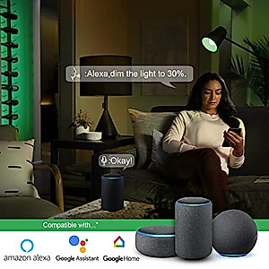 A19 Smart LED Light Bulbs 9W 800LM WiFi & Bluetooth, Compatible with Alexa & Google Assistant, RGB 2200K-6500K Dimmable Color Changing, Group Control, No Hub Required, 4 Pack