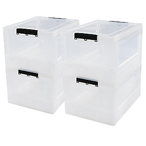 Vababa 30 L Plastic Collapsible Storage Box, 4 Pack Clear Storage Tote with Lid
