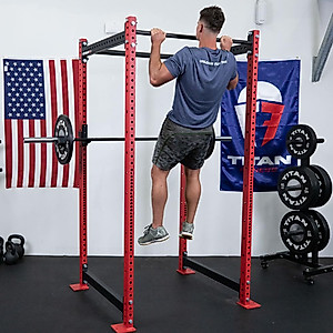 Titan Fitness T-3 Series Red Short Power Rack, 24in Depth, 1,100 LB Capacity Cage for Weightlifting and Strength Training