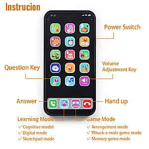 Baby Phone Toy for 1 Year Old Toddlers, Musical Cell Phone Toy with Light and Sound, Pretend Play Toy for Boys and Girls, Gifts for Birthday, Holiday (Black)