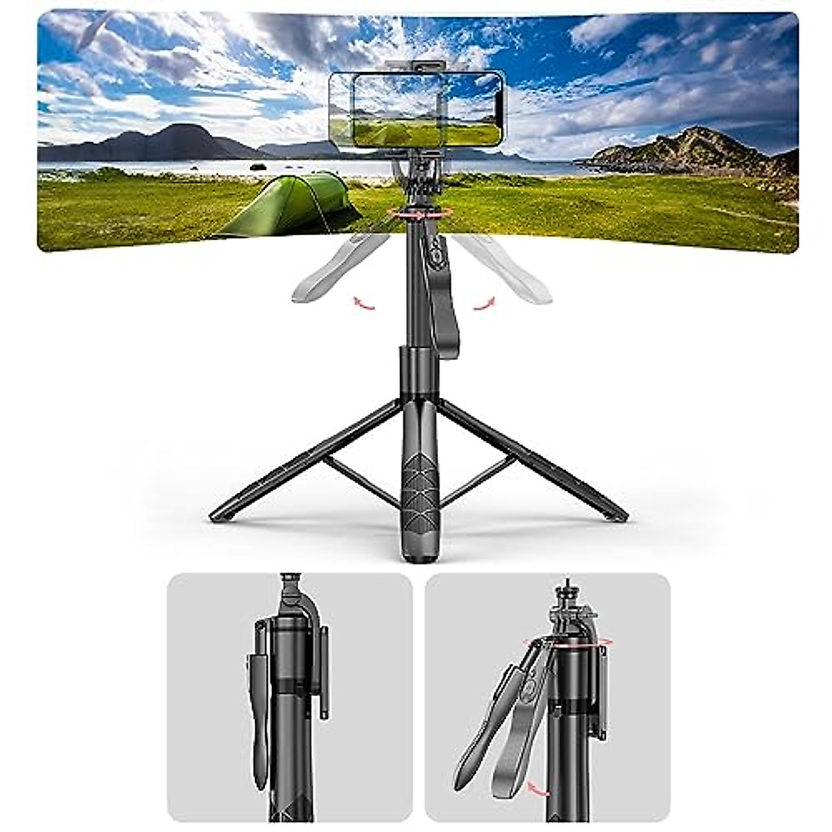 Yuehuam 60 Cell Phone Selfie Stick Tripod,Smartphone Tripod Stand All-in-1 Portable Lightweight Phone Tripod Stand with Wireless Remote & Phone Holder Extendable Phone Tripod