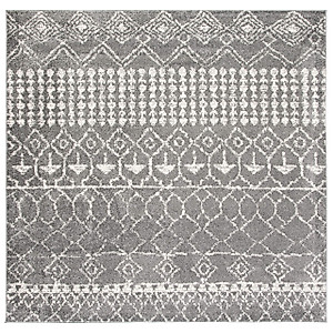 SAFAVIEH Tulum Collection 6'7" Square Grey/Ivory TUL229F Moroccan Boho Distressed Non-Shedding Living Room Bedroom Dining Home Office Area Rug