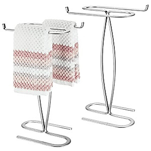 mDesign Decorative Modern Metal Fingertip, Hand Towel Holder Stand - for Bathroom Vanity Countertops to Display and Store Small Guest Towels - 2-Sided, 14" High, 2 Pack - Chrome