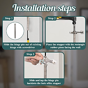 PHITUODA 8pcs Black Hinge Pin Door Stoppers, Adjustable Heavy Duty Door Stoppers Hinge Pin Doorstops with Rubber Bumper Tips