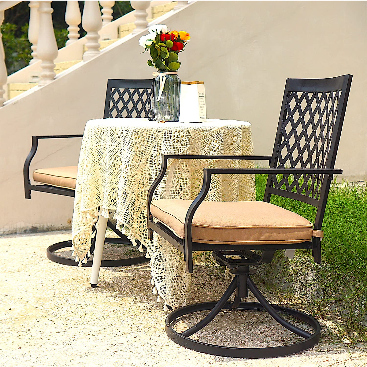 MEOOEM 2 Piece Patio Swivel Dining Chairs, Gift for Christmas, Outdoor Furniture Set for Garden Backyard Bistro