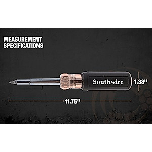 Southwire 59723940 12-In-1 Multi-Bit Screwdriver; Interchangeable Bits; Comfort Grip Handle; hex 1/4"; 5/16"; 3/8"; Phillips #1;2;3; slotted SL4-5;SL6-8;sl8-10; and square #1;2