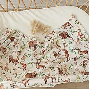 LifeTree Muslin Swaddle Blankets Neutral, Woodland Baby Swaddling Wrap Nursery Receiving Blanket for Boys & Girls Unisex, Soft Bamboo Cotton, Large 47 x 47 inches