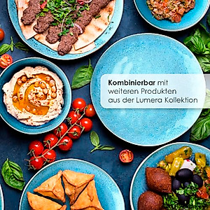 MIAMIO - 6 x 24 Ounce Cereal/Soup Bowl Set Lumera Collection/Premium Ceramic Tableware Set - Handmade (Blue Bowls)