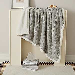 GunziStreet Bed Blanket Throw Solid Pure Cotton Cable Knit Fuzzy Warm Fleece for Couch Chairs Sofa Baby Kids Adult Home Decorative Coverlet All Season (Gary, Throw(51''x63''))