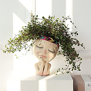 AIMEBBY Face Planter Pot - Face Flower Pots for Indoor and Outdoor Plants - Resin Head Planter Pots with Drainage Hole (Large Size)