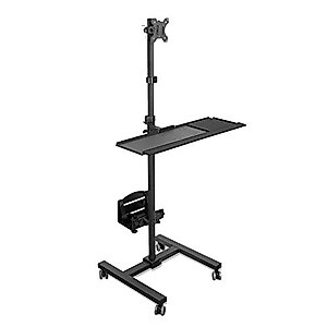 Mount-It! Rolling Computer Cart, Mobile Workstation with Tray Monitor Mount and CPU Holder, Height Adjustable and Mobile Stand for Office and Industrial Use