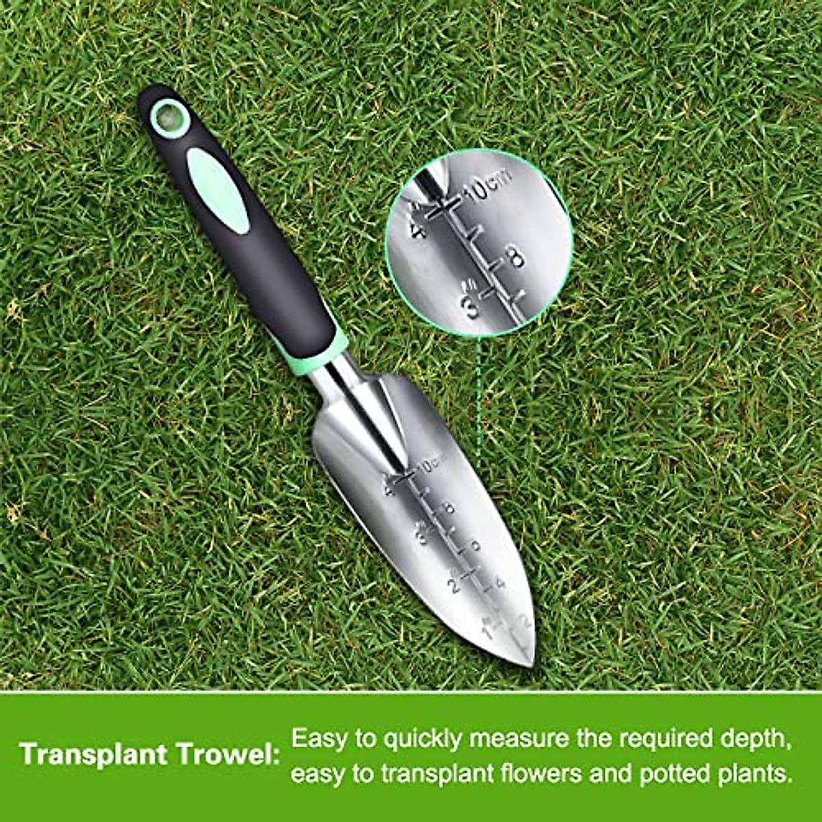 ZUZUAN Garden Tool Set, 3 Pack Aluminum Heavy Duty Gardening Kit Includes Hand Trowel, Transplant Trowel and Cultivator Hand Rake with Soft Rubberized Non-Slip Ergonomic Handle, Garden Gifts