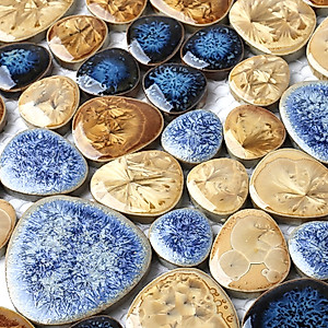 Blujellyfish Glazed Blue Mosaic Ceramic Pebble Porcelain Tile Swimming Pool Bath Shower Wall Flooring Tile TSTGPT001 (5 Square Feet)