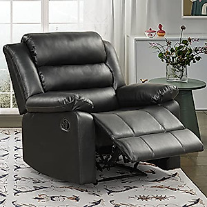 ANJ Manual Recliner Chair, Breathable PU Leather Reclining Chair, Extra Wide Recliners with Overstuffed Arm and Back, Single Sofa Chair for Living Room Bedroom(Black)