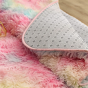 Meeting Story Tie Dye Area Rugs Rainbow Ombre Shaggy Rugs Soft and Fuzzy for Girls Bedroom Living Room Toddlers Baby and Pet Play Space (Pink, 3 * 5 Feet)