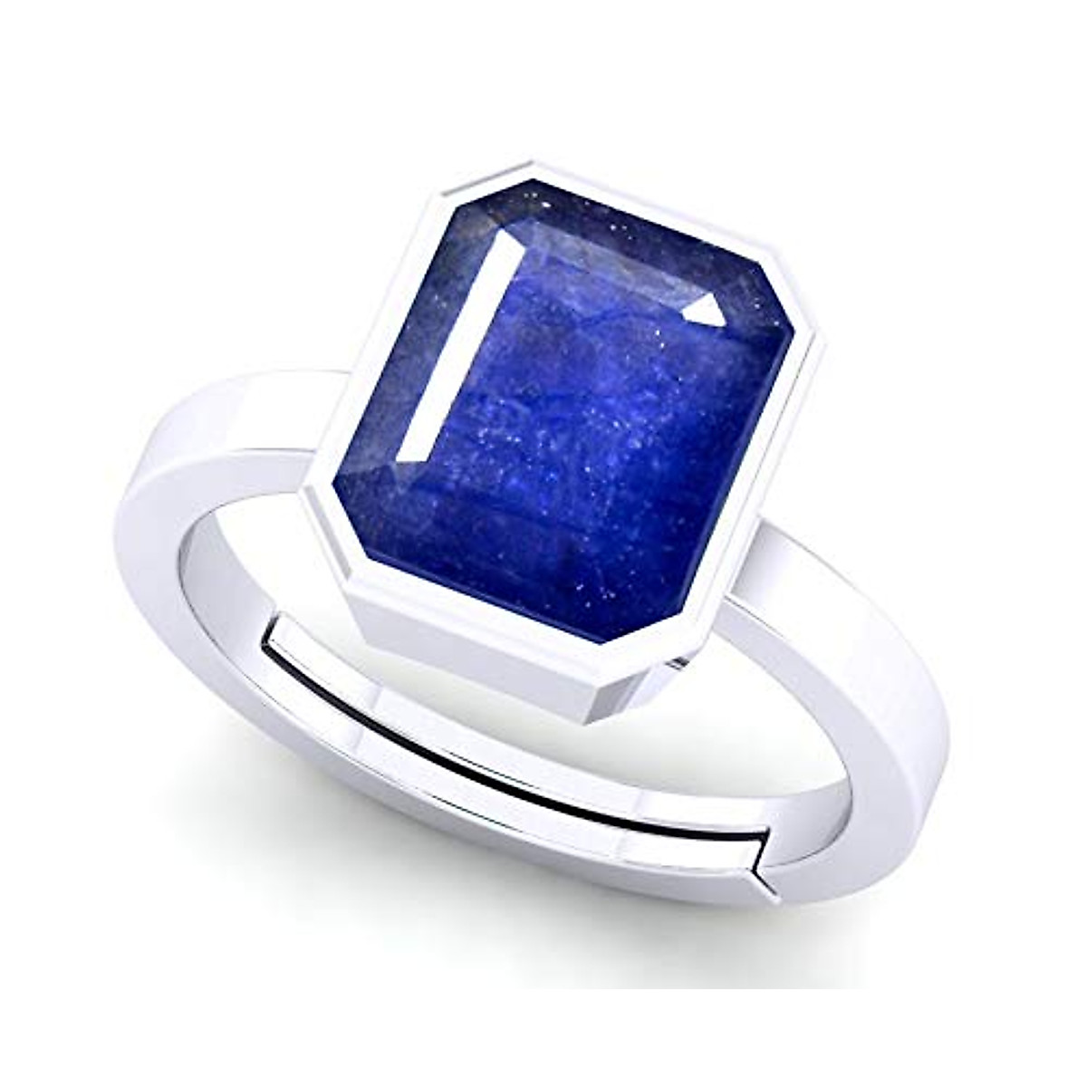 LMDPRAJAPATIS Natural Certified 7.25 Carat Original Unheated Untreatet Blue Sapphire (Neelam) 925 Sterling silver Ring Octagon Shape For Men & Women's