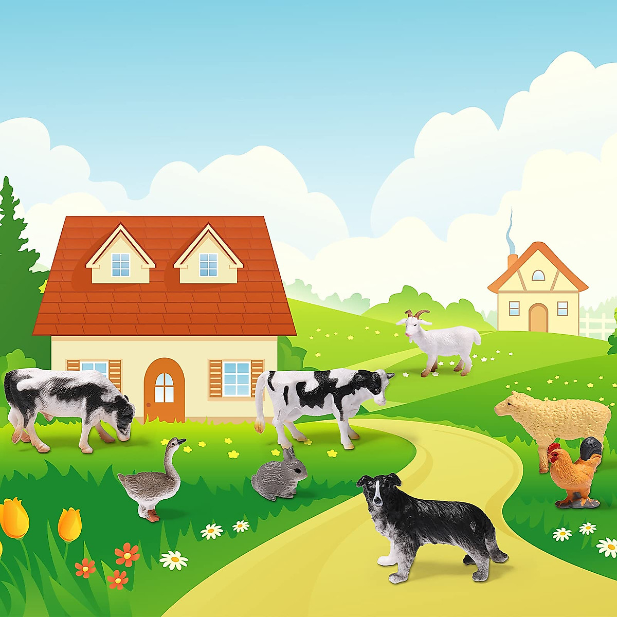 16 Pcs Mini Farm Animal Toys Realistic Plastic Kids Animal Figurines Playset for Kids Birthday Cake Topper Easter Egg Fillers Animal Theme Toys