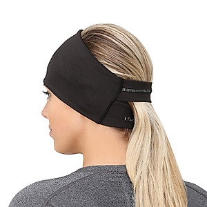 TrailHeads Womens Ponytail Headband - Reflective, Moisture Wicking Hair Headband for Running, Winter - Adrenaline Series - Black