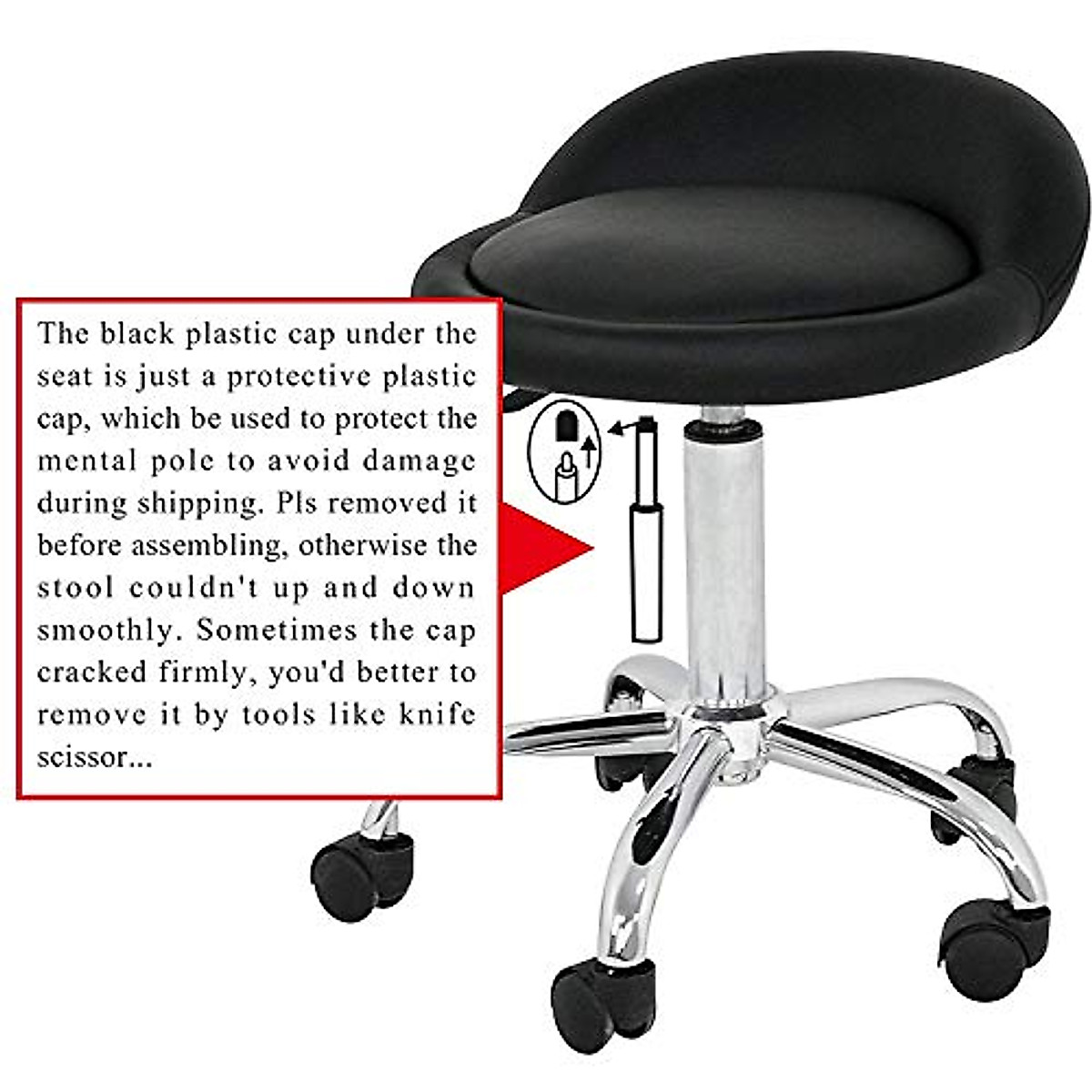 HomGarden Adjustable Hydraulic Rolling Swivel Stool for Massage Salon Office Facial Spa Medical Tattoo Chair Stool w/Backrest Cushion & Wheels,Set of 4