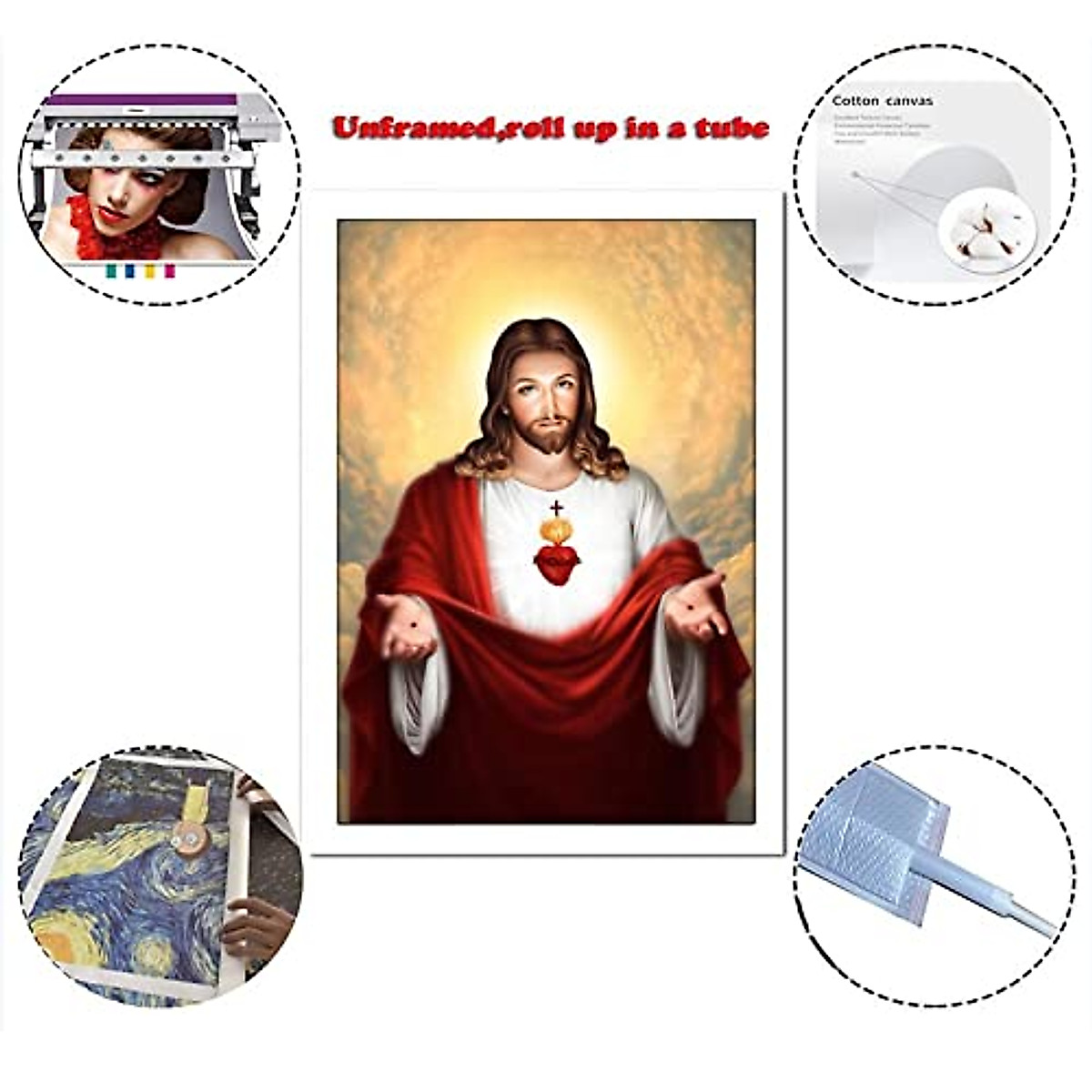 FireDeer Catholic Jesus Poster Print On Canvas Painting Christian God Pictures for Living Room No Frame (Sacred Heart of Jesus-2,16x24inch)