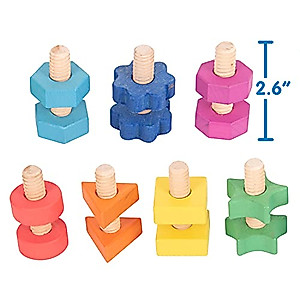 TickiT-74001 Rainbow Wooden Nuts & Bolts - Set of 14 - 7 Nuts and 7 Bolts in Matching Shapes & Colors - For Ages 12m+ - Loose Parts Wooden Toys for Toddlers and Preschoolers